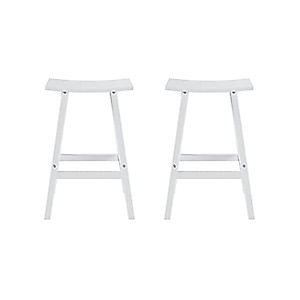 WO Home Furniture Patio Bar Stools Set of 2 PCS Outdoor Adirondack 29" in Saddle Stools for Porch, Backyard, BarBQ, Party, Events (White)