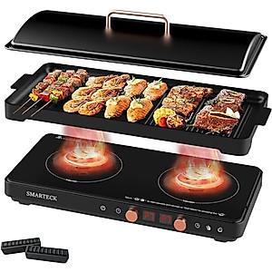 2-in-1 Electric Griddle & Induction Cooktop and 1800W Induction Burner with Removable Griddle Pan Non-stick,Dual Independent Temperature Control Options with Timer,for Kitchen and Outdoor BBQ