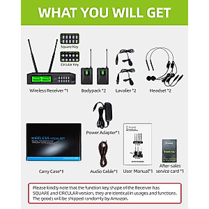 Kimyah Wireless Lavalier and Headset Microphone System,Dual UHF Cordless Bodypack Mics, 2 Lavalier and 2 Headset Microphones, 328ft Range,Ideal for Church and Teaching, Lecture(KY-6208)