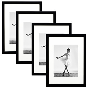 Fixwal 9 x 12 Black Picture Frame Set of 4, Display 6 x 8 Picture with Mat or 9 x 12 with Out Mat for Wall Hanging Display