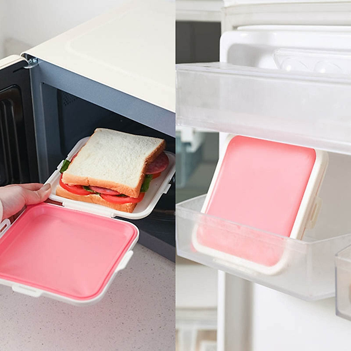 Sandwich Containers, Silicone Sandwich Storage With Snap-Off Sandwich Box Reusable Sandwich Holder For Snacks Storage (Pink)