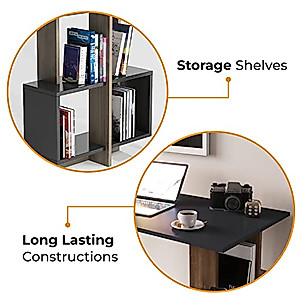 MODEAZY Side Modern Style Home Office Working Desk, Room Decor, Storage Shelves Study Writing Table, Walnut & Anthracite