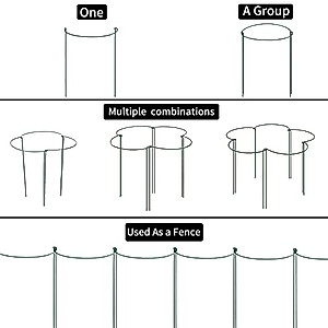 10pack Garden Plant Support Stake 10" Wide x 16" High Half Round Metal Garden Plant Support Ring Border Support, Plant Support Ring Cage for RoseFlowers Vine Tomato with 20pack Plant Clips &Plant Ties