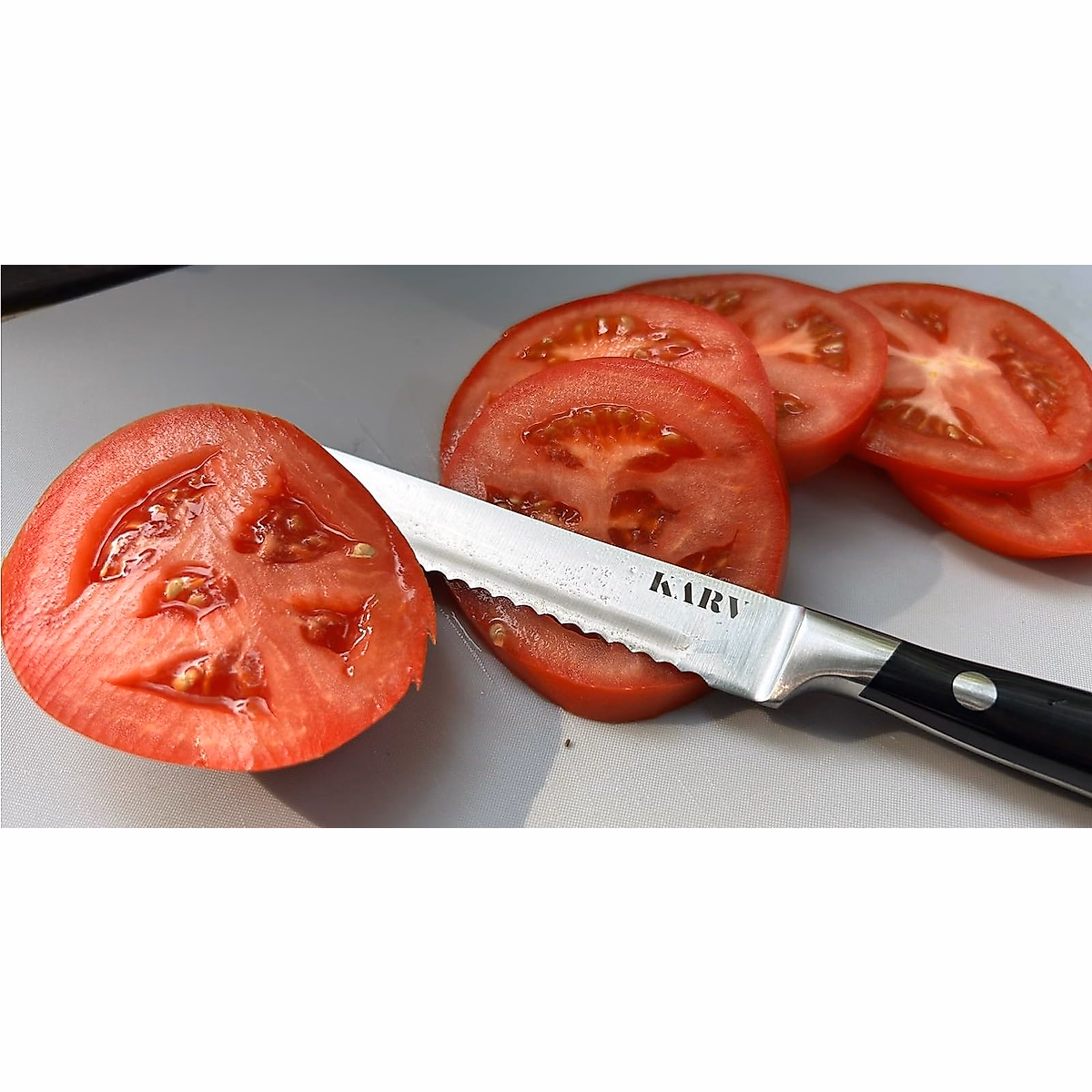 Karv Serrated Kitchen Knife - 5 Inch High Carbon Stainless Steel Full Tang Premium Steak Knife - Knife for Bread, Tomato, Steak and Everyday Kitchen Use