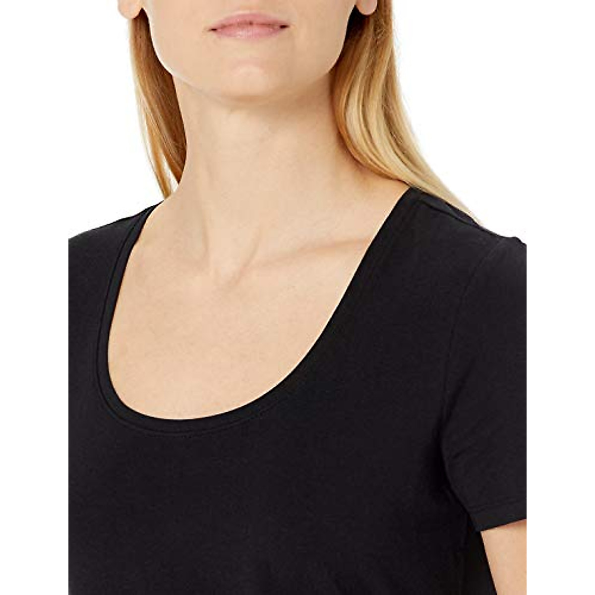 Amazon Essentials Women's Classic-Fit Short-Sleeve Scoop Neck T-Shirt (Available in Plus Size), Pack of 2, Black/White, Large