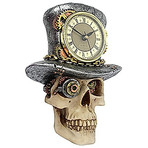 Design Toscano Steampunk Mad Hatter Skull Sculptural Wall Clock