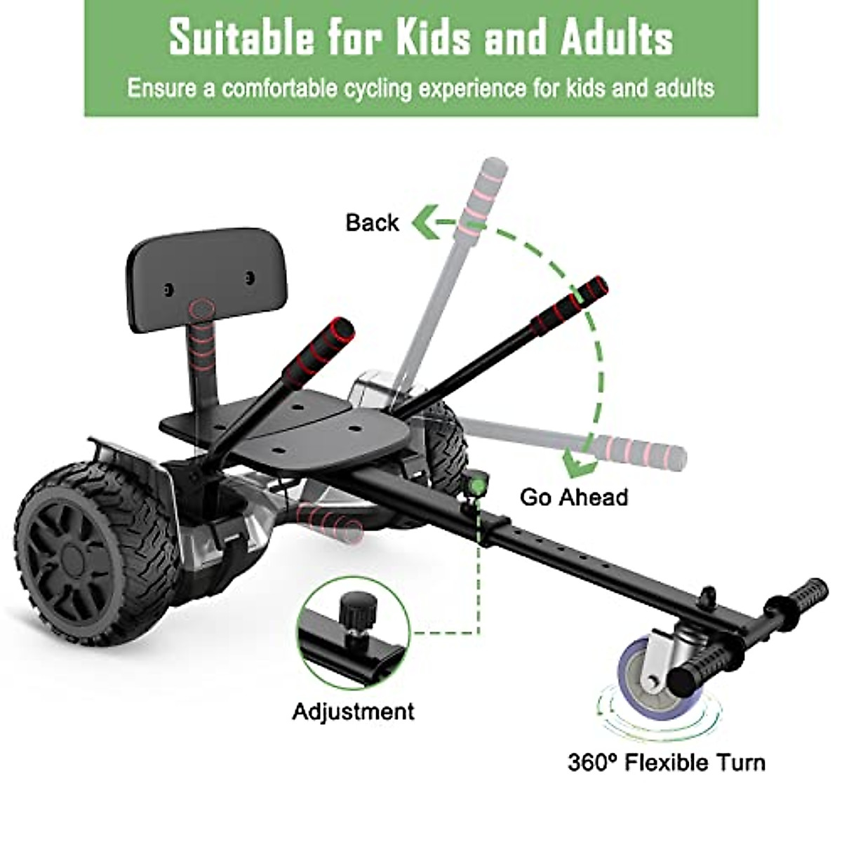 UNI-SUN Hoverboard with Seat Attachment Combo, 8.5" Hoverboard with Seat, Self Balancing Scooter with Bluetooth Speaker & LED Lights, Hoverboards for Kids & Adults, Silver