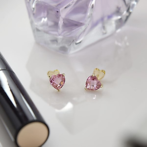 Liz Kol Pink Heart Earrings for Women, Gold Stud Earrings with Sterling Silver Post Jewelry Gifts