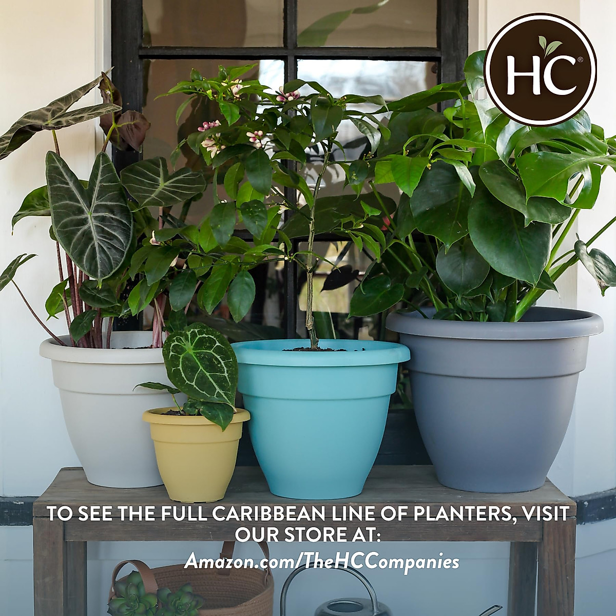 The HC Companies 6 Inch Caribbean Planter - Lightweight Indoor Outdoor Plastic Plant Pot for Herbs and Flowers, Dusty Teal