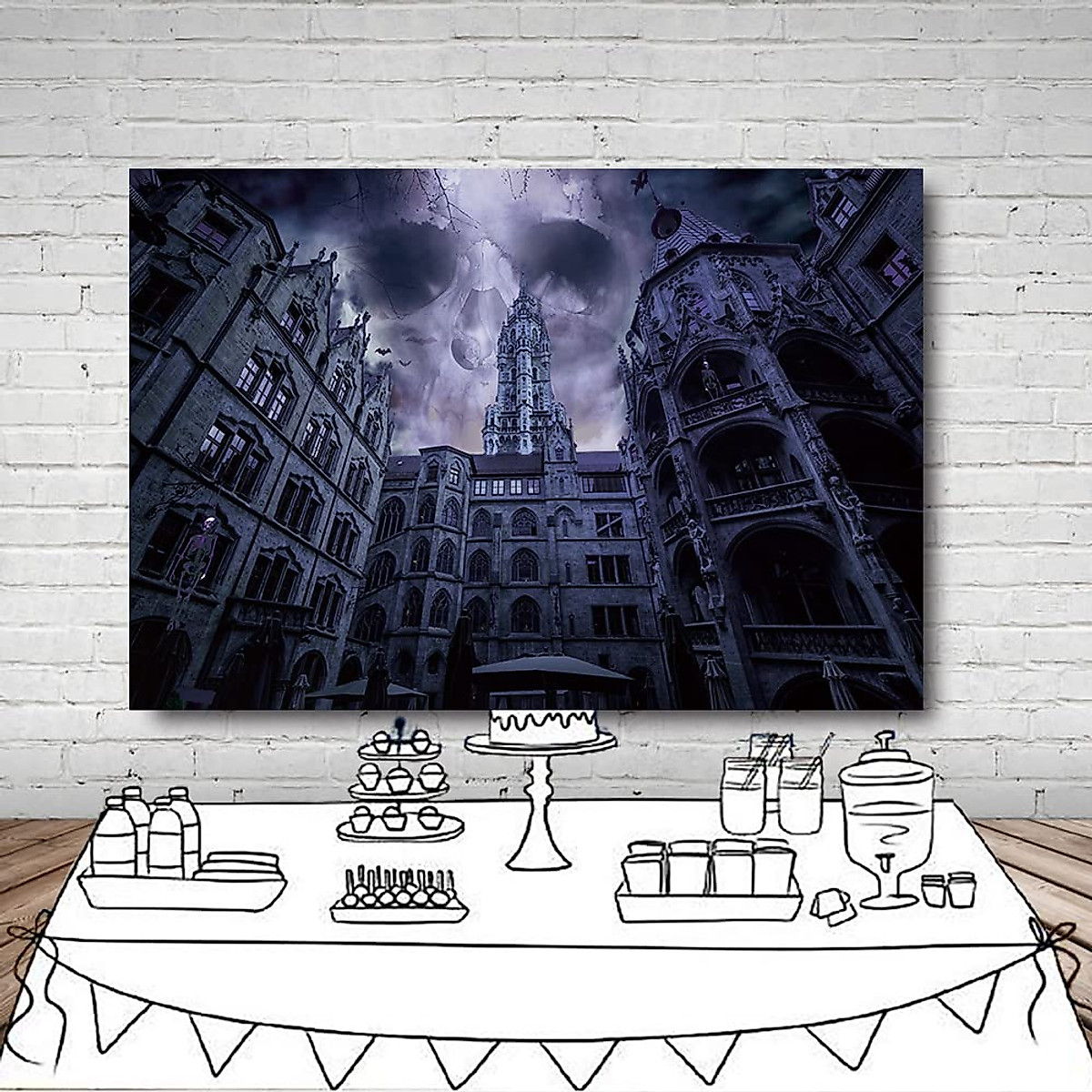 MEHOFOND 7x5ft Halloween Backdrop for Photography Horror Zombie Dark Night Scary Skull Abandoned City Adults Portrait Holiday Photoshoot Background Horrible Party Decorations Props