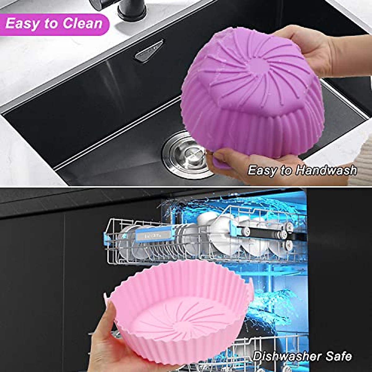 3 PCS of Air Friyer Liner, Air Fryer Silicone Liners Comes with Refillable Stainless Steel Grinder, Silicone Airfryer Liners, Round Air Fryer Accessories,Pink and Purple Silicone Air Fryer Liner