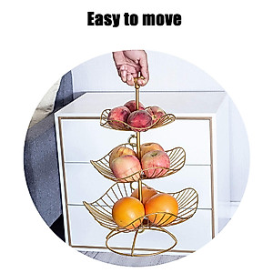 MINIDUo 3 Tier Fruit Basket,Metal Fruits Vegetable Bowl Desserts Candy Buffet Plates Serving Tray for Family Dinner Birthday Party Wedding-Gold,LotusLeafBlack