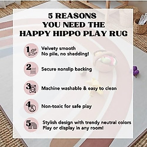 The Happy Hippo Baby Nursery Rug Decor, Safe, Stylish, and Washable Tummy Time Playmat for Bedroom or Living Room Floor, Boho Rainbow Design for Toddler or Kids Playroom, 41 x 57 Inches