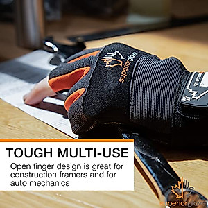 Superior Glove Leather Half Finger Framers Gloves - 1 Pair of Large Black and Orange Work Gloves – MXFE