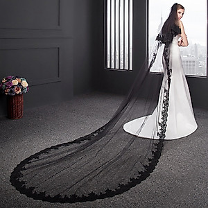 Cibelle Black Wedding Veil 2 Layers 3 Meters Long Lace Bridal Veil with Metal Comb