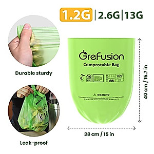 GreFusion Compostable Bags for Kitchen Compost Bin 1.2 Gallon,125 Count,Compost Food Scrap Waste Bags Fits 0.75,1,1.2,1.3 Gallon Countertop Bin,Compost Bags Certified by BPI,ASTM D6400 and OK Compost