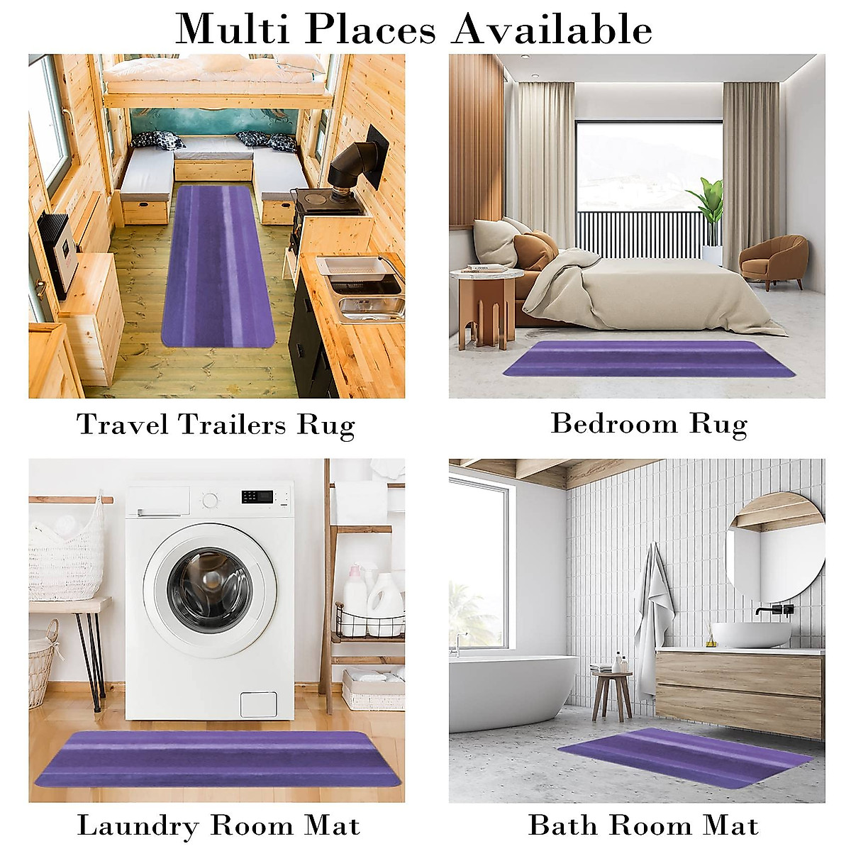 RYANZA 2 Pieces Kitchen Rugs, Abstract Anti Fatigue Non Slip Foam Cushioned Purple Art Painting Comfort Indoor Floor Mat Runner Rug Set for Laundry Office Sink Bathroom (17"x48"+17"x24")