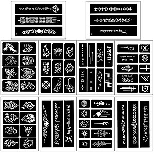 Konsait 123pcs Large Temporary Tattoos Stencils, 20 Sheets Boys and Man Glitter Tattoo Kit Templates Face Painting Stencil Body Art Stencil Pack for Adults Girls Women Kids Teenager Adultssigns