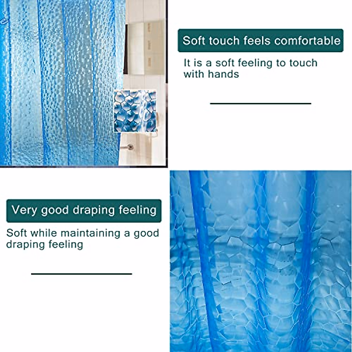 LQFMEHOT EVA Blue Shower Curtain Liner,3D Water Cube 5G Shower Liners with 12 Rustproof Metal Grommets and Weighted Magnets, Waterproof Duty Shower Curtains for Shower Bathroom 72 x 72