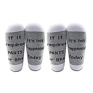 LEVLO Funny Lazy Day Socks If It Requires PANTS or BRA It's Not Happening Today Socks Lazy Day Gifts (2 Pairs/Set)