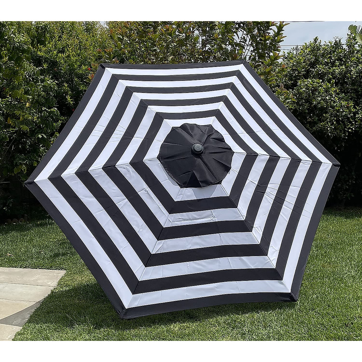 BELLRINO DECOR Replacement 9 ft 6 ribs BLACK/WHITE STRIPE in STRONG & THICK in Umbrella Canopy (Canopy Only)