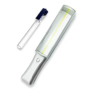 MAGDEPO 4X Lighted Handheld / Hand-Free Bar Magnifier 6 Bright LEDs with Yellow Tracker Line + 2X Stick Bar Magnifier Ideal for Reading Small Prints, Map, Newspaper, Magazine, Low Vision