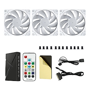 Vetroo 3-Pack Computer Case Fans 120mm Address RGB & PWM Cooling Fans High Performance with Controller Hub - White