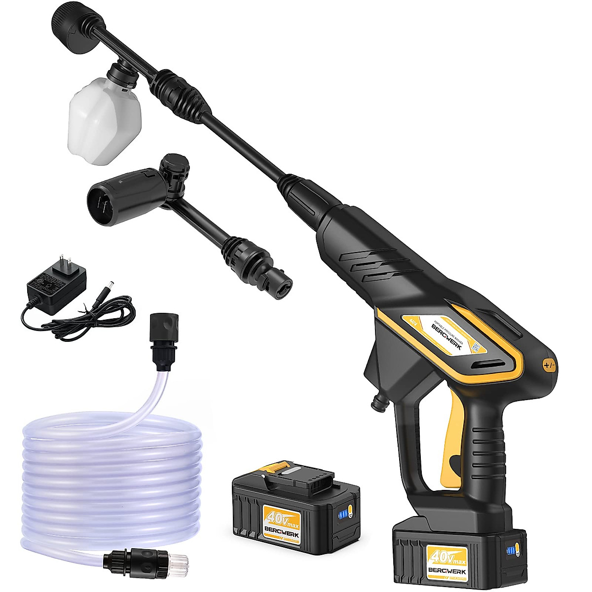 BERGWERK Cordless Power Cleaner 40V Portable Power Washer with 2pcs Batteries Power Cleaner, Working Pressure 520PSI for RVs Boats or Home Projects, with Accessories Kit and a Charger Included
