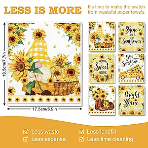 Whaline 6Pcs Sunflower Swedish Kitchen Dishcloths Yellow Flower Gnome Truck Dish Towel Bright Shine Sweet Home Spring Summer Cotton Absorbent Dish Cloth for Cleaning Housewarming, 6.9 x 7.7 Inch