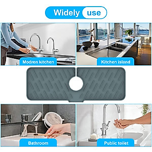 Silicone Faucet Splash Guard, 18” x 6.3” Faucet Water Catcher Mat, Longer Silicone Sink Mat, Faucet Handle Drip Catcher Tray Mat for Kitchen Countertop and Bathroom Sink Protectors (Dark grey)