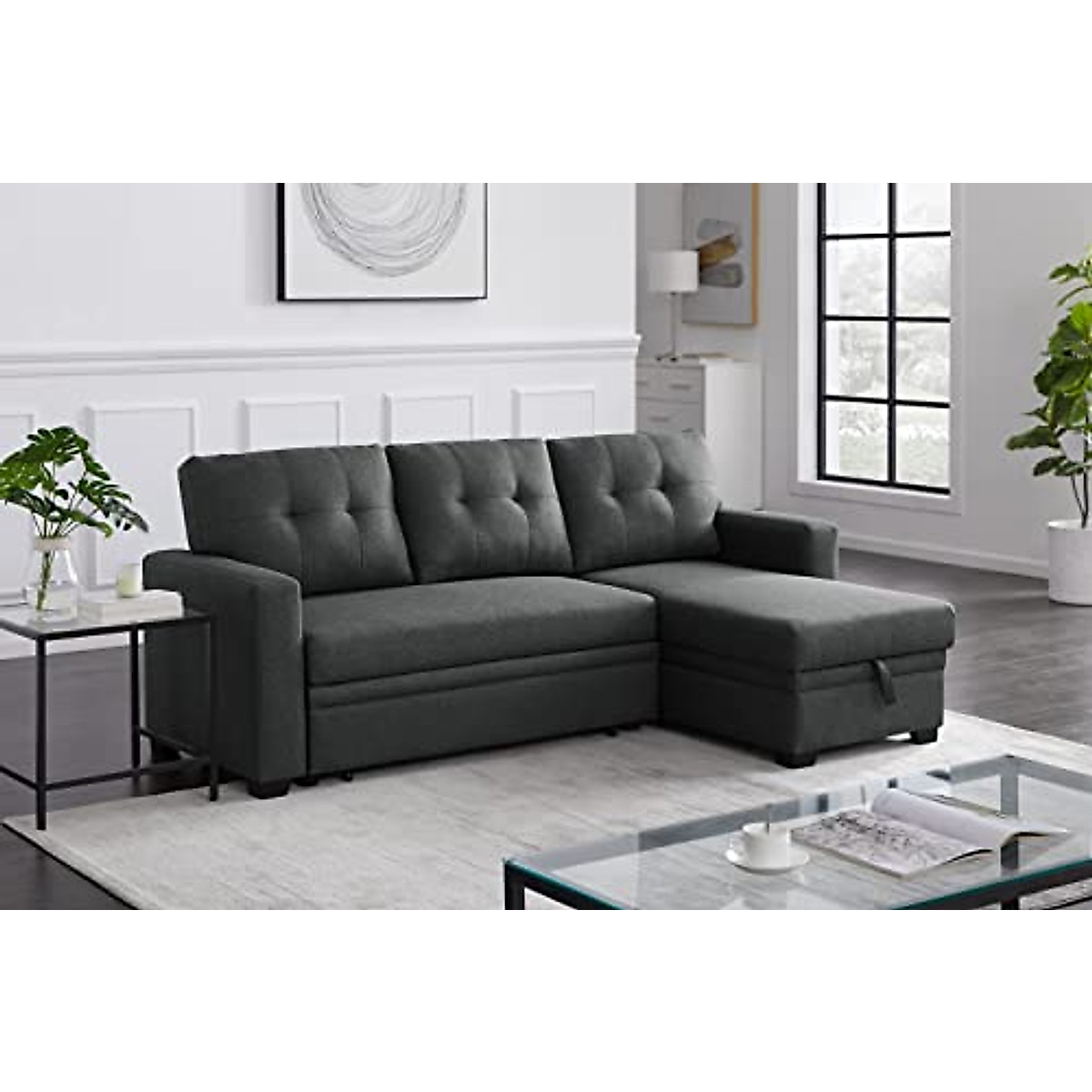 Devion Furniture Crystals Sleeper Sofa, Dark Gray