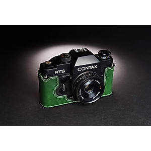 Contax RTS Case, BolinUS Handmade Genuine Real Leather Half Camera Case Bag Cover for Contax RTS/RTS II RTS2 Camera with Hand Strap (Green)