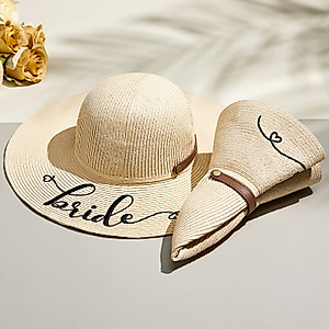 AW BRIDAL Bachelorette Party Favors Bride Hat, Wedding Bride to Be Gifts Bridal Shower Gift for Bride Beach Hat, Wide Brim Floppy Embroidered Straw Sun Hat UPF50+ Beige