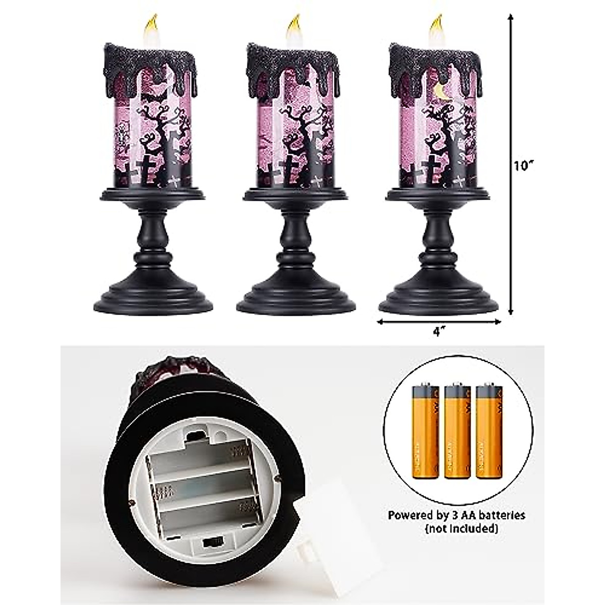 DERAYSION 10" Halloween Snow Globe Candle Lantern, Battery Operated Glittering Lighted Rotating Flameless Candles, 3 AA Battery-Powered Halloween Decoration Gifts for Friends, Loved Ones and Children
