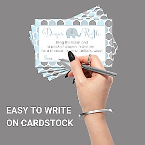 Blue Elephant Diaper Raffle Tickets, Boys Baby Shower Games for Prizes, Baby Shower Diaper Raffle Invitation Insert Cards, 25 Pack