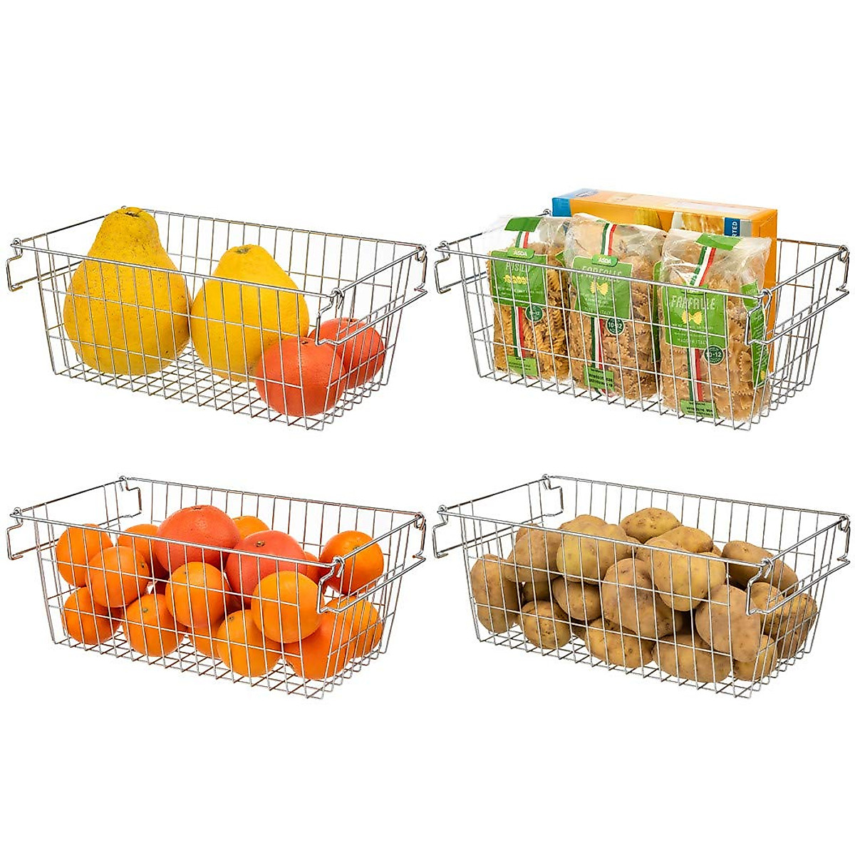 SANNO Stackable Chest Freezer Baskets Organizer Bins, Stackable Wire Baskets For Pantry Storage and Organization With Sturdy Metal Food Baskets Pantry Organized,set of 3