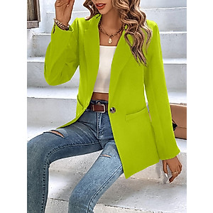 WDIRARA Women's Lapel Neck Open Front Blazer Long Sleeve Pocket Button Front Jacket Lime Green M