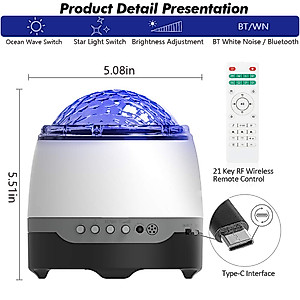 Galaxy Projector, Star Light Projector for Bedroom, Sleeping Soothing White Noise Sound Machine with Remote, Timer, Music Speaker, 8 Soother Sounds Ocean Wave Projector for Baby Kids Adults Relaxation