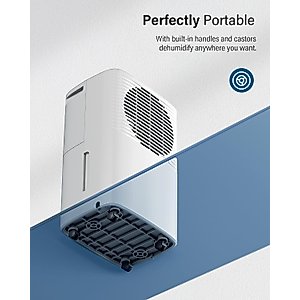30-Pints Dehumidifier for Basements - 2000 Sq. Ft. Dehumidifier with Auto or Manual Drainage - Compact Dehumidifier with Intelligent Humidity Control | Auto Defrost | Dry Clothes