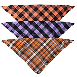 Halloween Thanksgiving Christmas Fall Dog Bandana Autumn Plaid Reversible Triangle Bibs Scarf Accessories for Dogs Pets