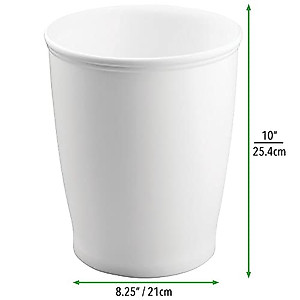 mDesign Plastic Modern Round Shatter-Resistant Small 1.6 Gallon Trash Can Wastebasket, Garbage Container Bin for Bathrooms, Kitchens, Home Offices, Dorm Rooms - Hyde Collection - 2 Pack, White