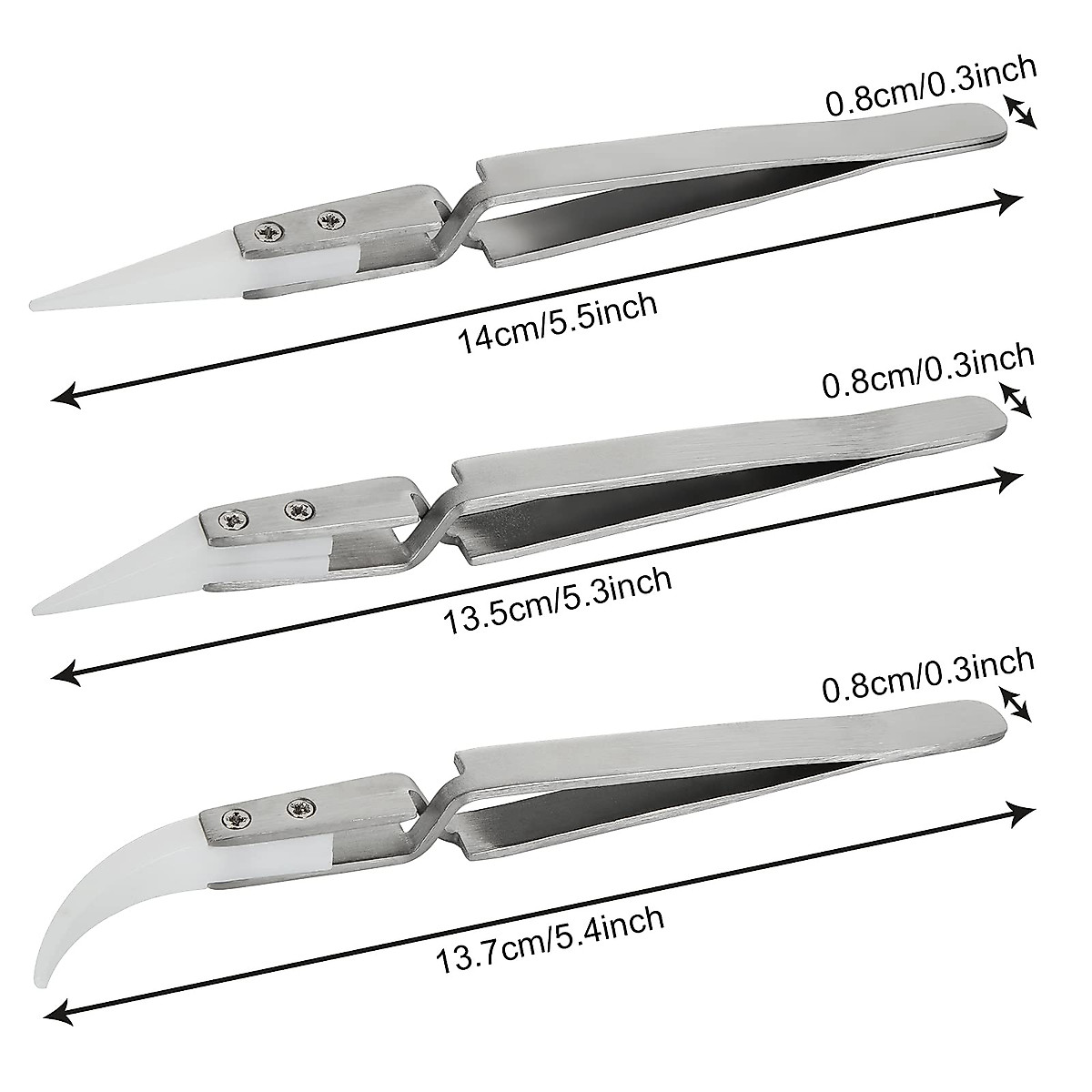 6 Pcs Precision Ceramic Reverse Solder Tweezers, Non-Conductive, Anti-Magnetic Pointed & Curved Tips Tweezers Set, Cross Lock Fiber Grip Soldering Tool, Heat-resistant Electronics Tweezers
