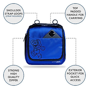 Nintendo 3DS Carrying Case Compatible With Nintendo Switch, 2DS, 3DS, 3DS XL, DS, DS XL, DS Light Handle & Shoulder Strap Traveling Carry Case With Hard Zipper Blue Officially licensed