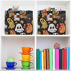 Storage Basket Halloween Background Large Collapsible Storage Baskets Bins with Handles Cube Laundry Organizer for Nursery Home Office Pantry