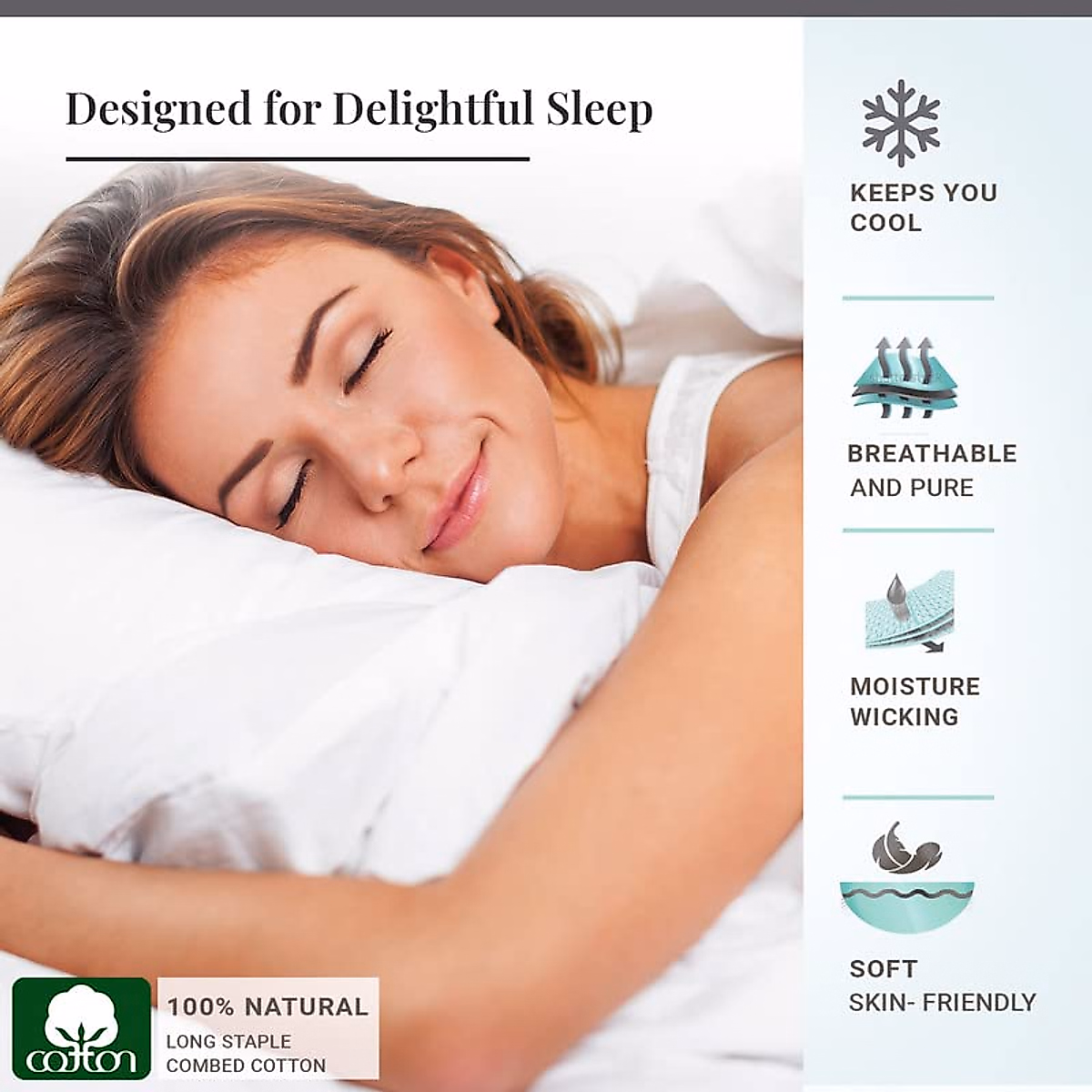 Pizuna 100% Cotton Split King Sheet Set Sky Blue, 600 Thread Count Long Staple Cotton Sateen Weave Split King Sheets for Adjustable Bed, 15" Deep Pocket Sheets (Combed Cotton Bed Sheets - 5PC)