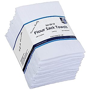 Flour Sack Kitchen Towels (White,12 Pack) 100% Cotton,28x28 Inch Cloth Napkin, Bread wrapper, Cheesecloth, Multi Purpose Kitchen Dish Towels,Bar Towels, Extremely Absorbent & Sturdy By Excellent Deals