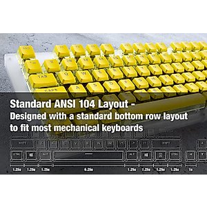 GUNMJO Crystal Pudding Keycap for Gaming Keyboard with Cherry MX Switches, ABS Translucent Keycaps for Backlit Mechanical Keyboard, OEM Profile 104 Keys with 6.25U Space Bar, Painted Yellow Color