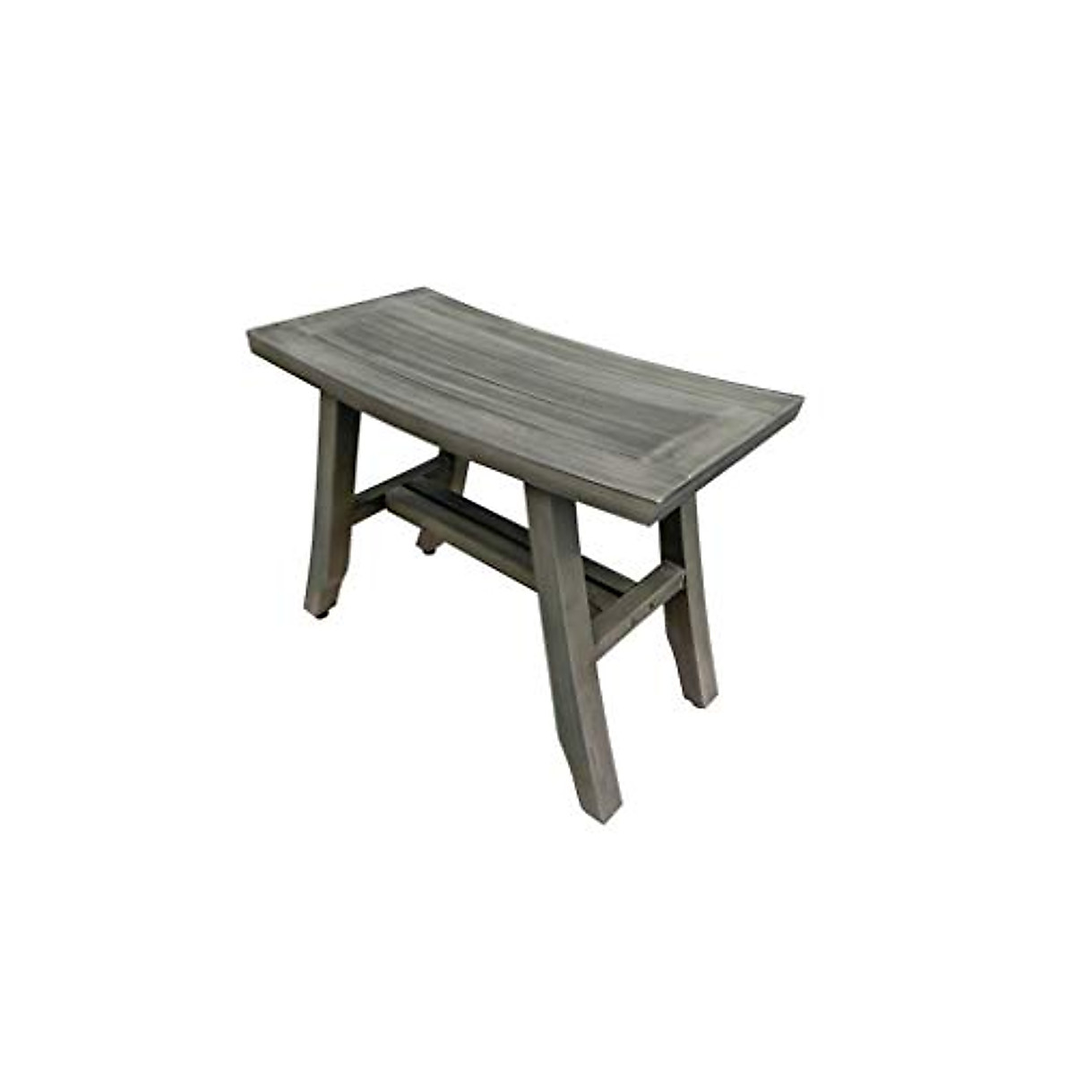 CoastalVogue Teak Wood Satori Shower Bench Teak Shower Stool with Curved Seat 24" Long Wooden Seat Shower Bench in Antique Gray Finish