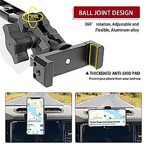 OMU Bronco Phone Mount,2 Stage Ball -Socket Design, All-Metal Structure,360° Adjustment Dashboard Cell Phone Mount Suitable for Ford Bronco 2021+ for All Smartphones(Non-Destructive Installation)