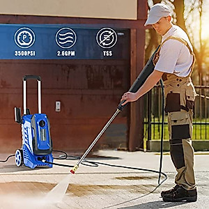Berggren Power Washers Electric Powered - 3500 PSI 2.6 GPM High Pressure Washer for Car Cleaning Machine with 4 Quick Spray Nozzle Foam Bottle, PWE-1